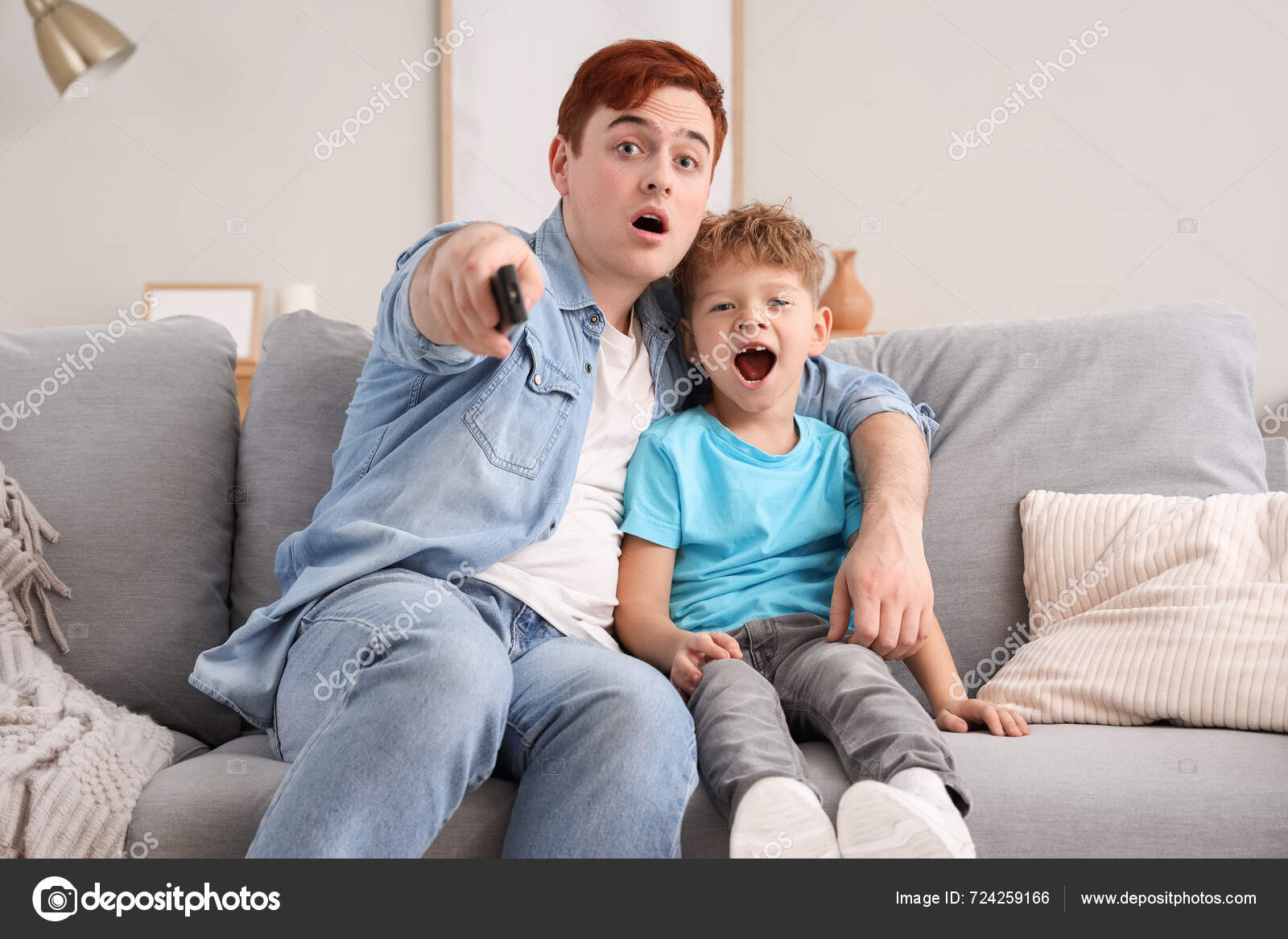 Shocked Little Boy His Father Watching Home — Stock Photo © serezniy ...