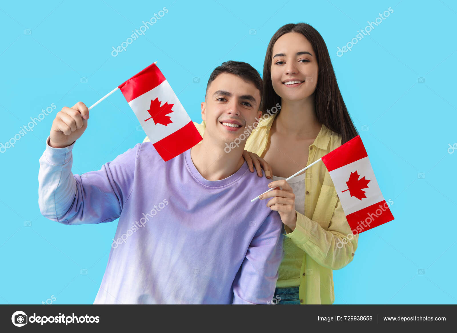 Young Couple Flags Canada Blue Background — Stock Photo © serezniy ...