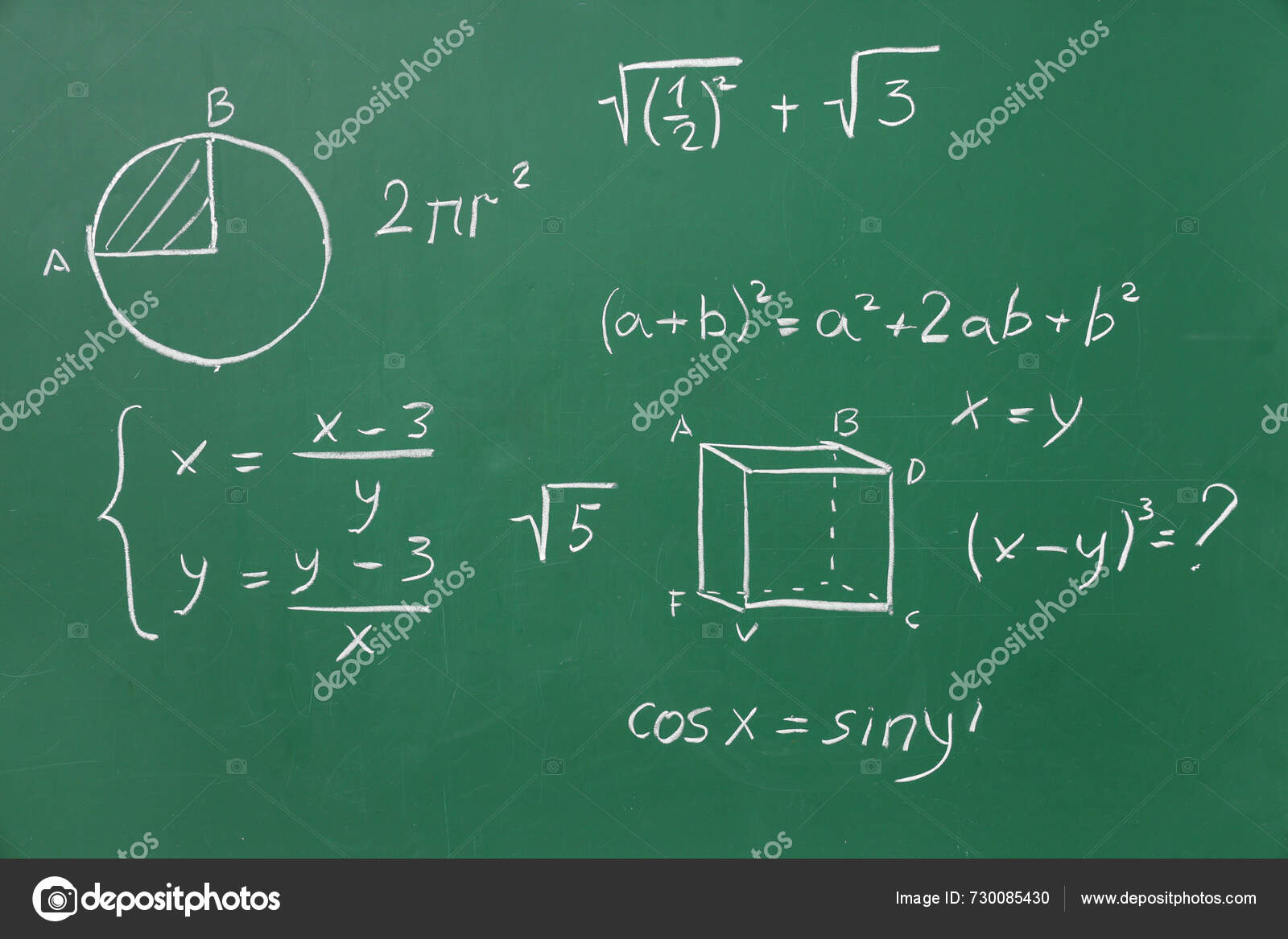 Drawn Geometric Figures Math Formulas Green Chalkboard — Stock Photo ...