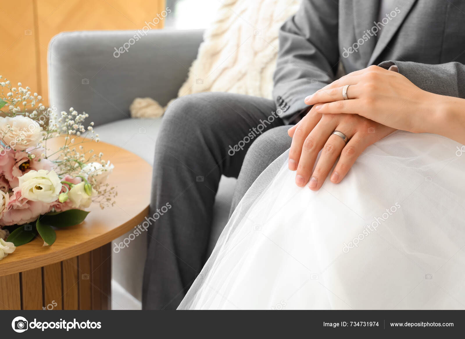 Newlyweds Rings Sitting Wedding Day Closeup — Stock Photo © serezniy ...