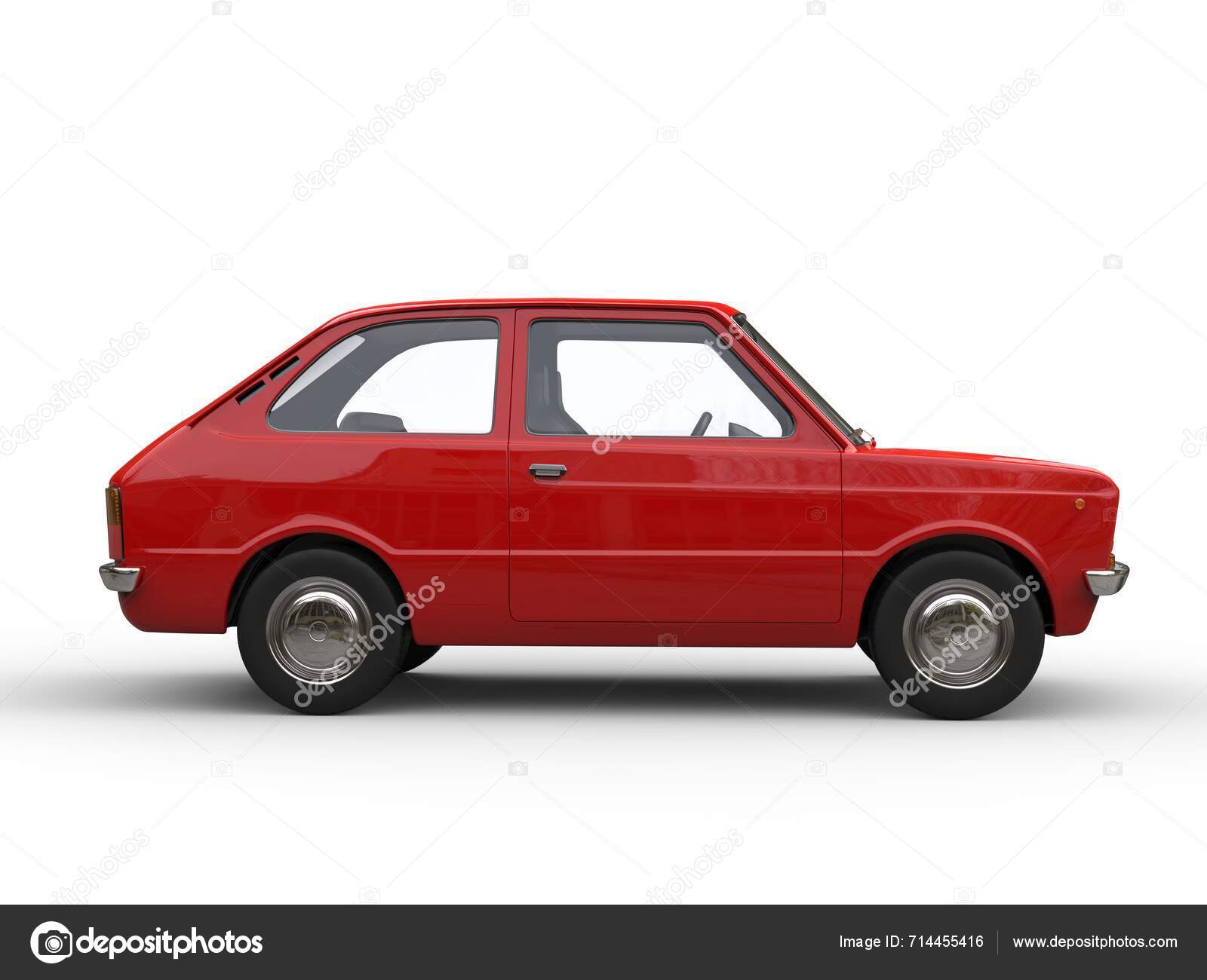 Small Bright Red Vintage Compact Car Side View — Stock Photo ...