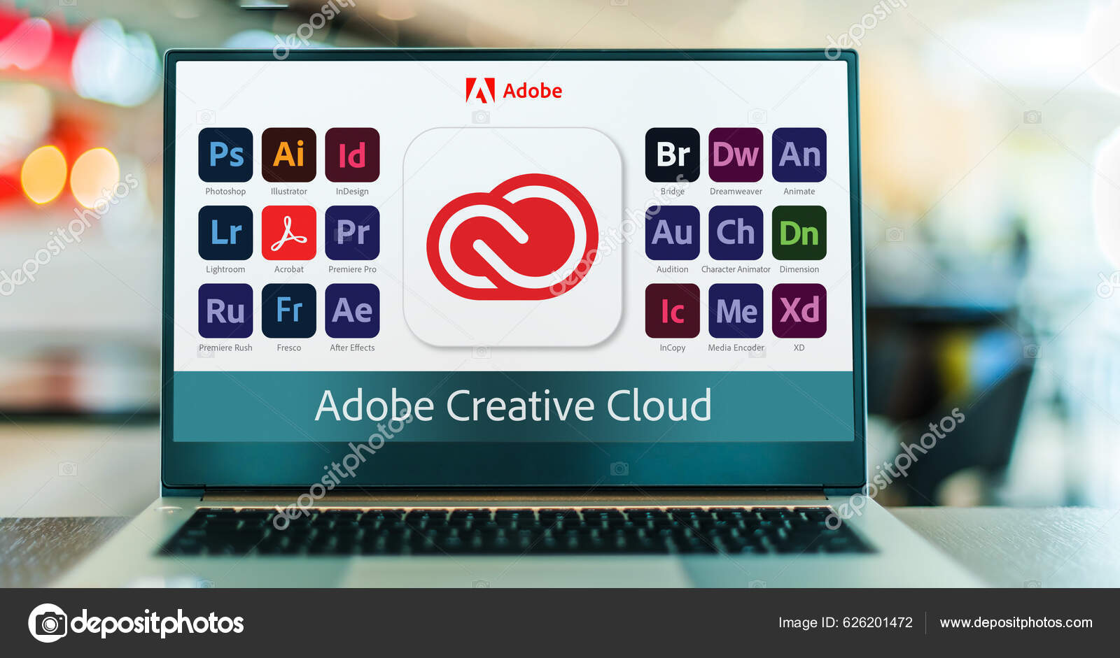 Poznan Pol Dic 2022 Computadora Portátil Que Muestra Logotipos Adobe ...