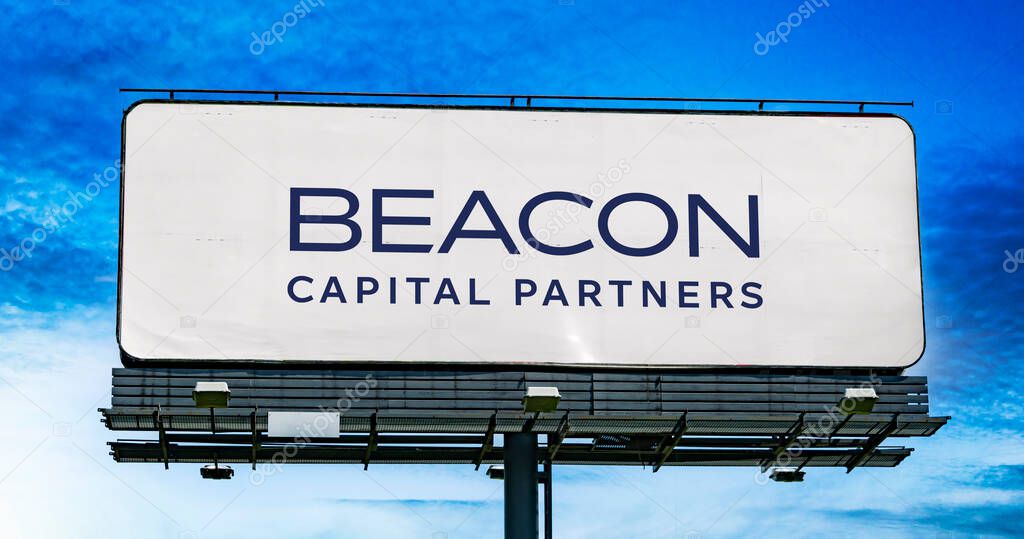 POZNAN, POL - FEB 8, 2023: Advertisement billboard displaying logo of ...