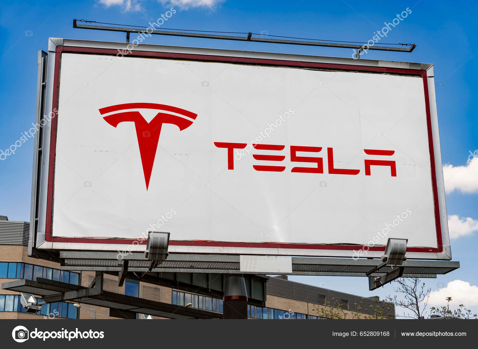 Poznan Pol Apr 2023 Advertisement Billboard Displaying Logo Tesla ...