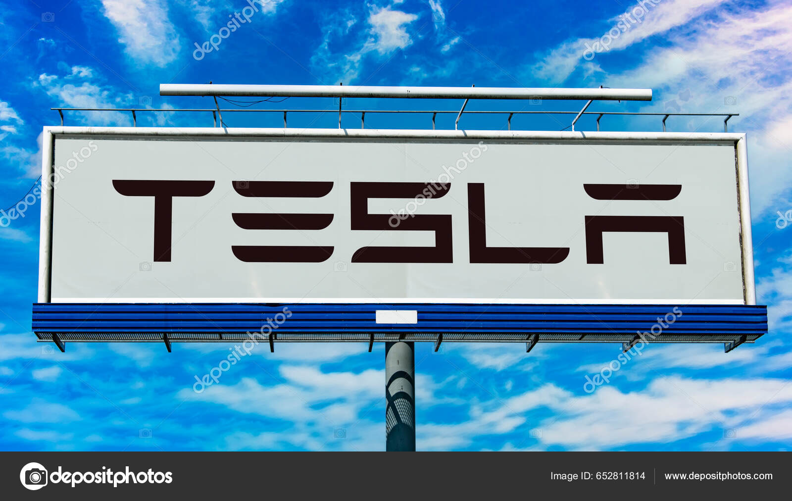 Poznan Pol Apr 2023 Advertisement Billboard Displaying Logo Tesla ...