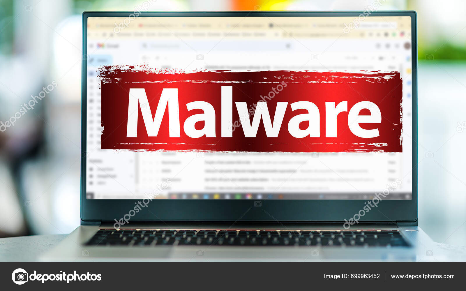Laptop Computer Displaying Warning Sign Malware Internet Email Site ...