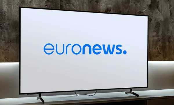 Poznan Pol Mar 2024 Flat Screen Set Displaying Logo Euronews — Stock ...
