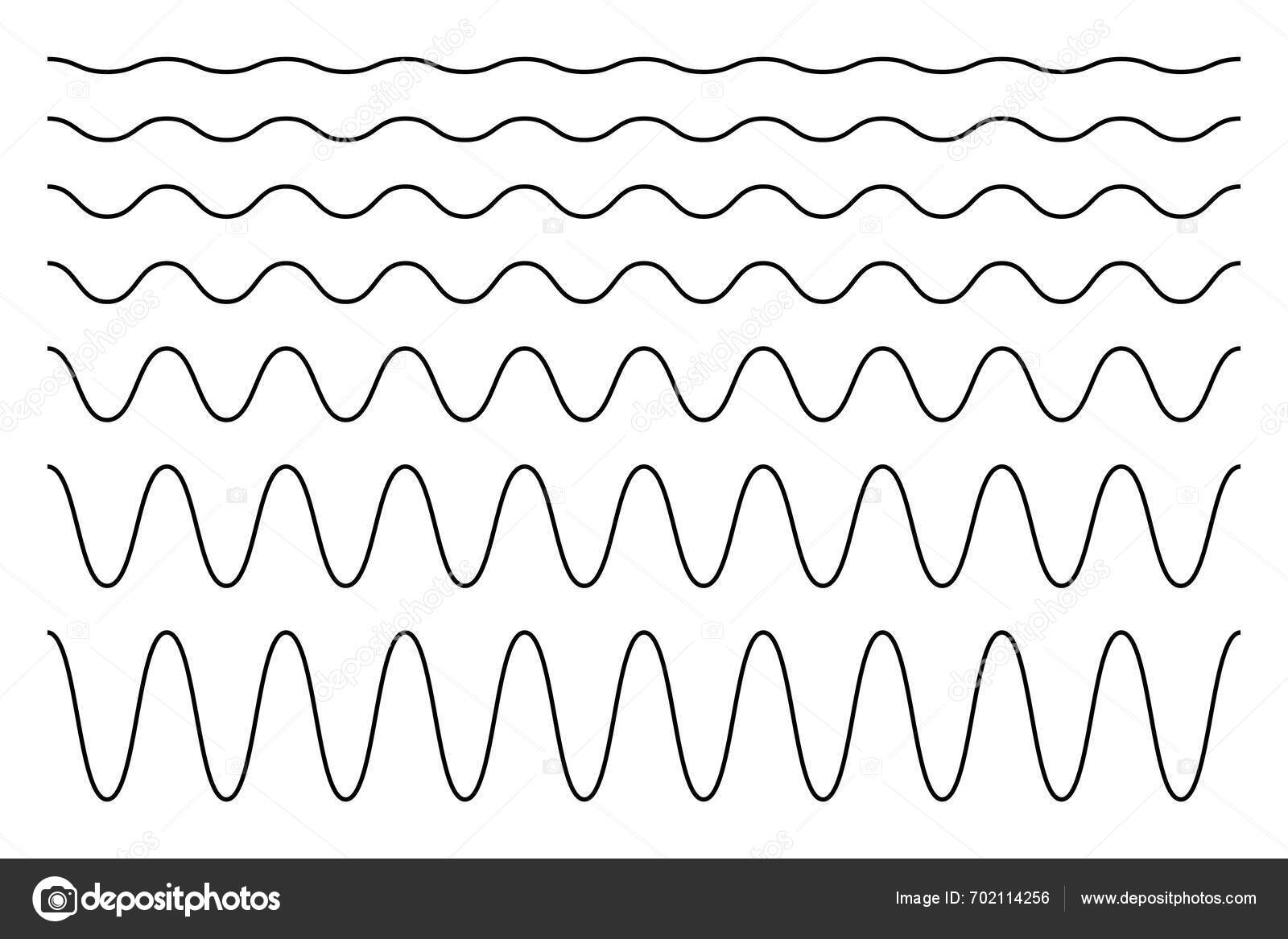Set Horizontal Wavy Lines Undulate Borders Sine Cosine Curves Water ...