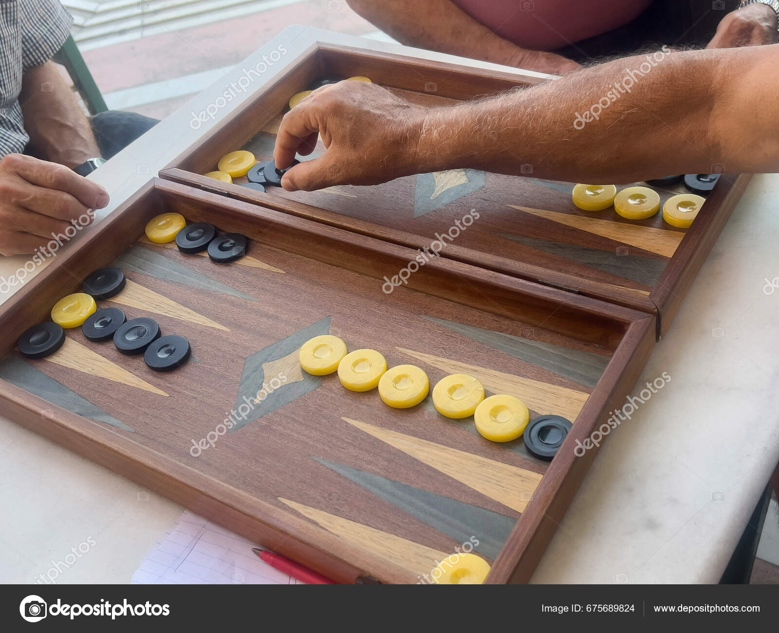 Backgammon Closeup Hands Man Playing Greek Style Backgammon Greece ...