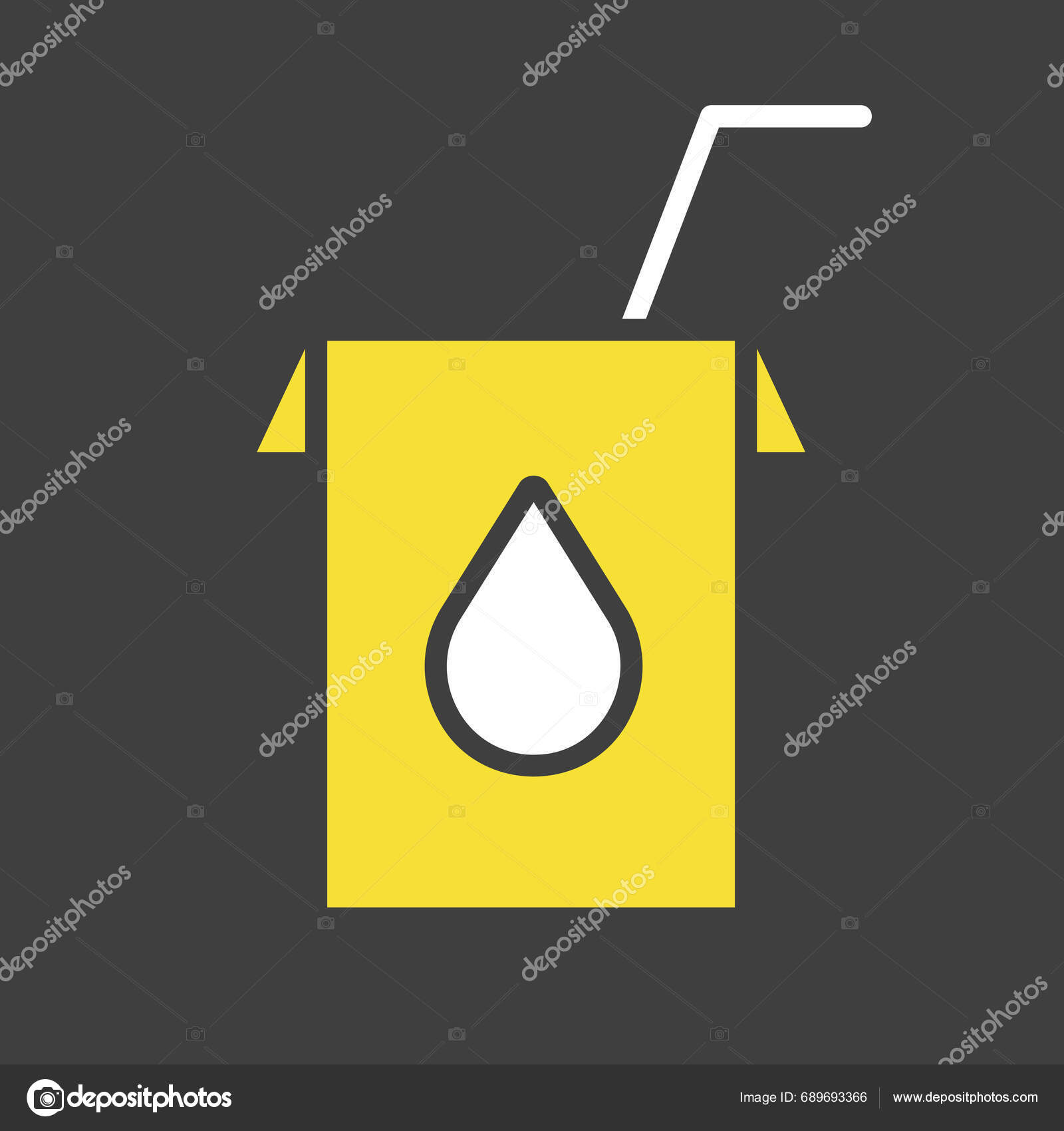 Milk Box Straw Vector Dark Background Icon Dairy Product Sign Stock ...