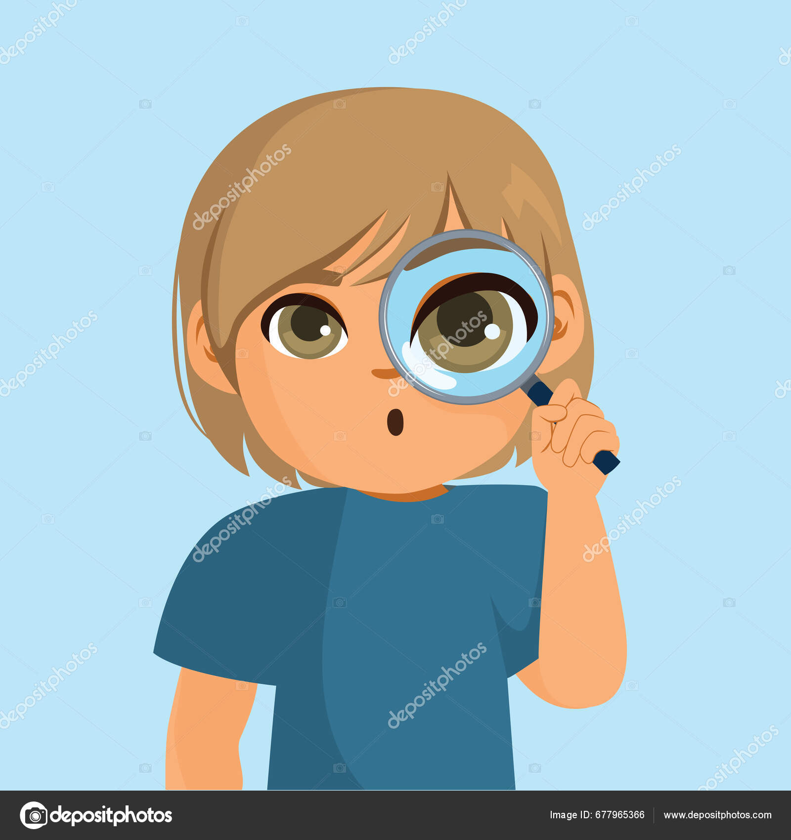 Kids Using Magnifying Glass Clip Art