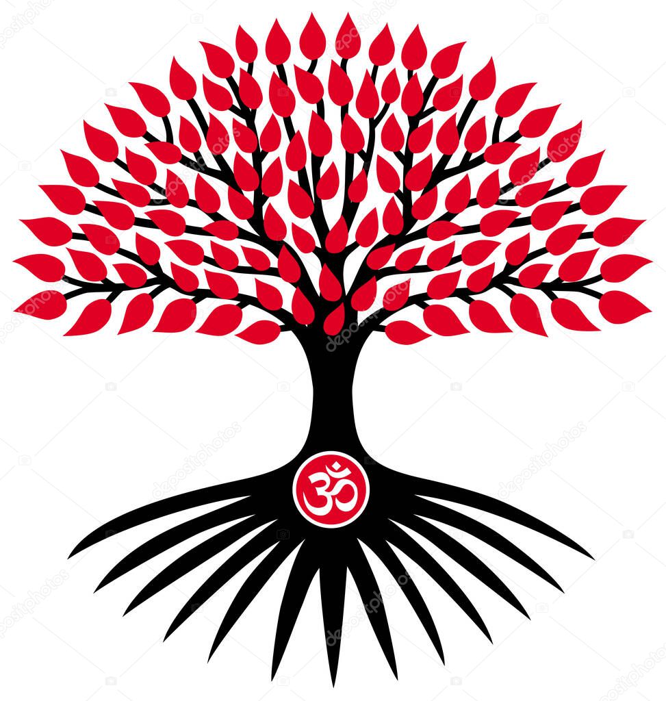 Tree of life with the sign Aum, Om, Ohm sign. Viva magenta color 2023 ...