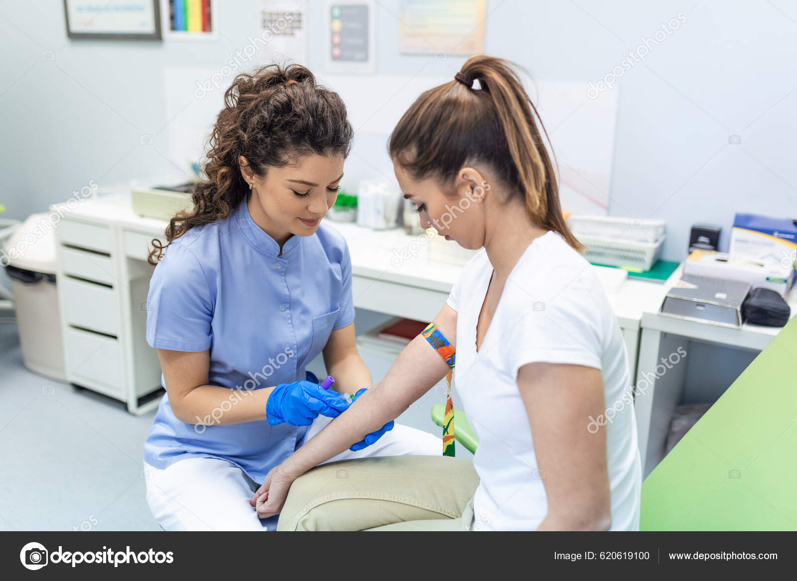 Doctor Nurse Take Blood Sample Vein Testing Injection Probe Vein ...