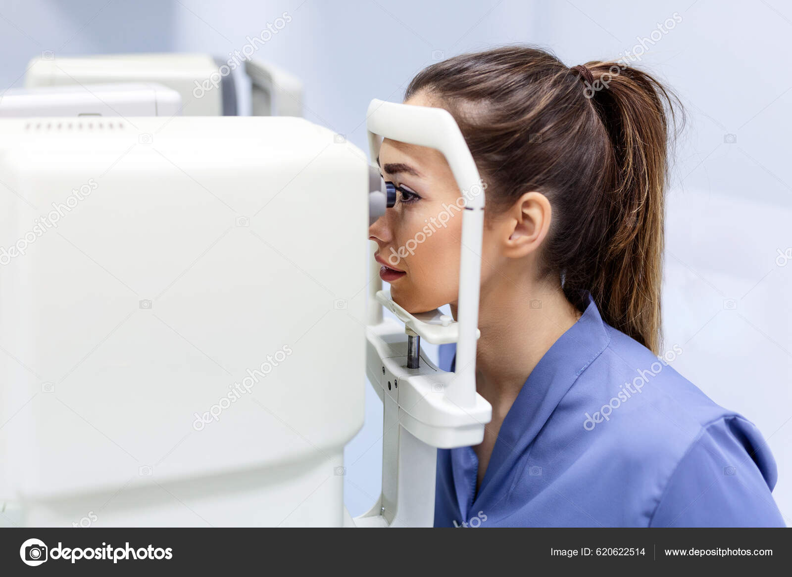 Doctor Testing Eyes Special Optical Apparatus Modern Clinic ...