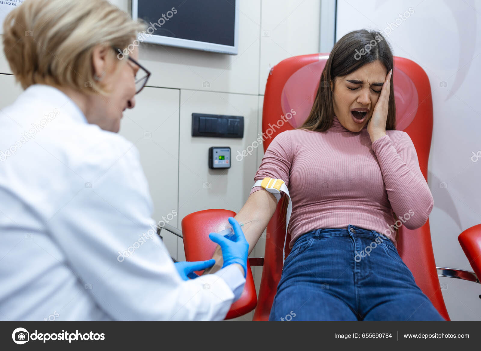 Preparation Blood Test Scared Young Woman Female Doctor Medical Uniform ...