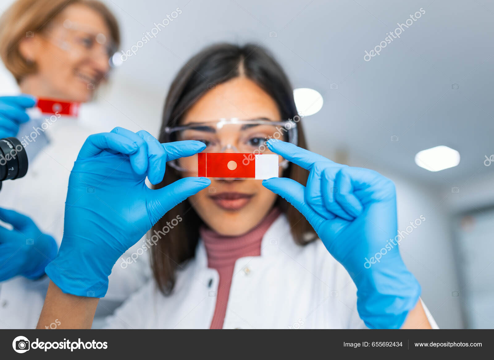 Scientist Examining Bacteria Microscope Slides Laboratory Lab Scientist ...