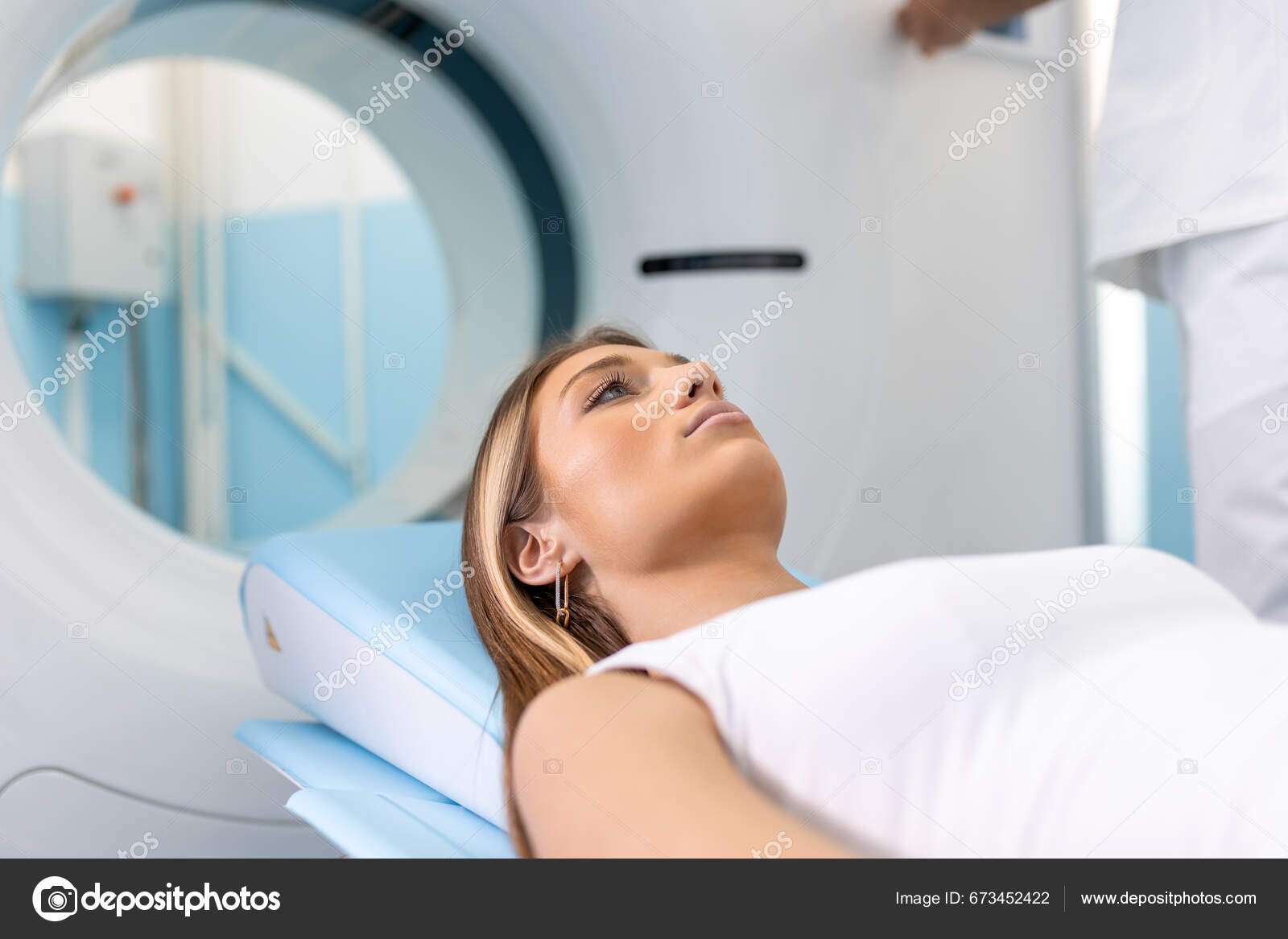 Female Patient Lying Pet Mri Scan Bed Moving Machine While — Stock ...