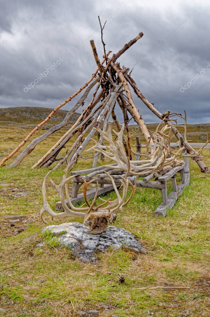 Lavvu - Sami tent in Nordkapp peninsula - Norway. Lavvu is a temporary ...