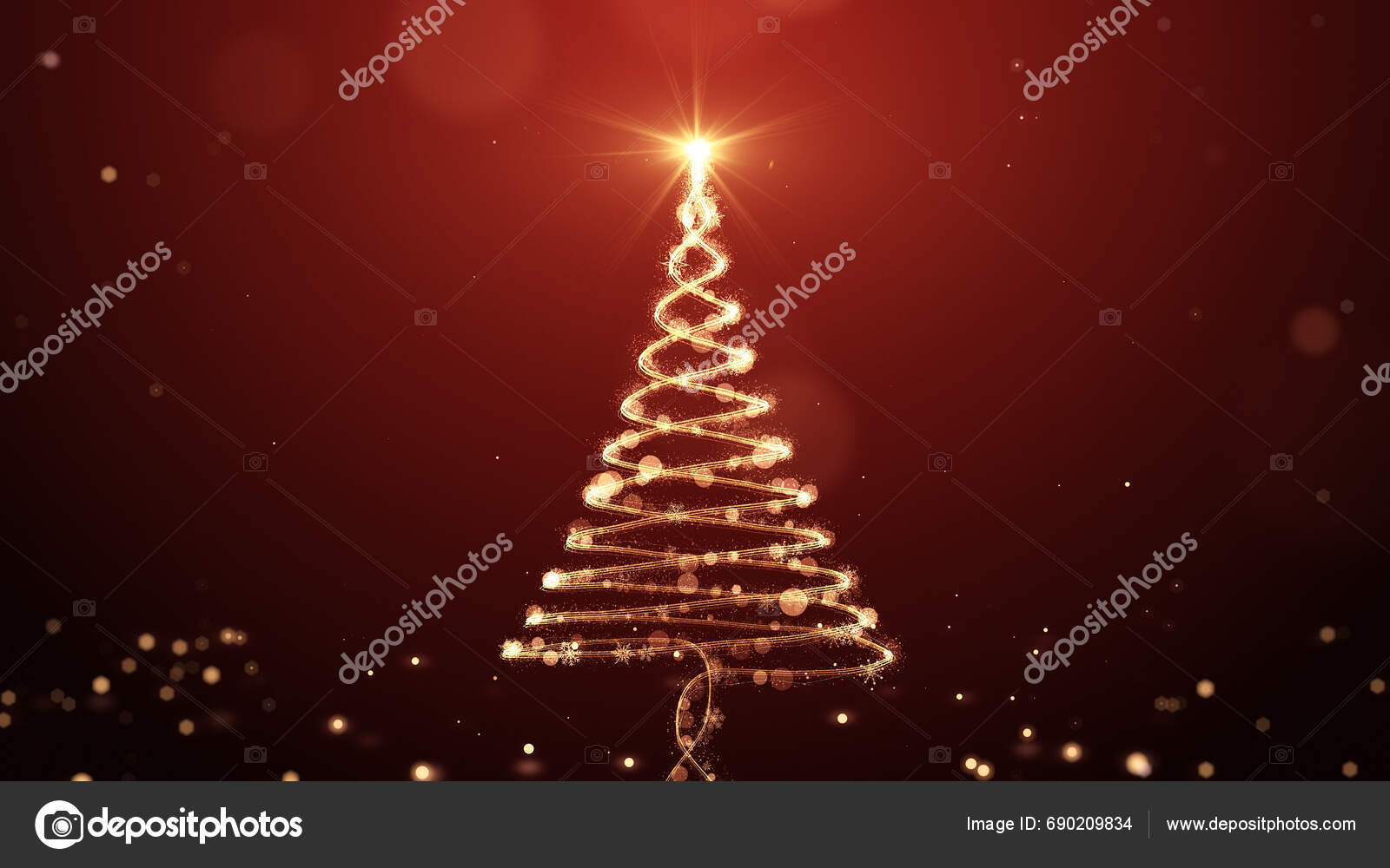 Glowing Gold Christmas Tree Animation Particles Lights Stars Snowflakes ...