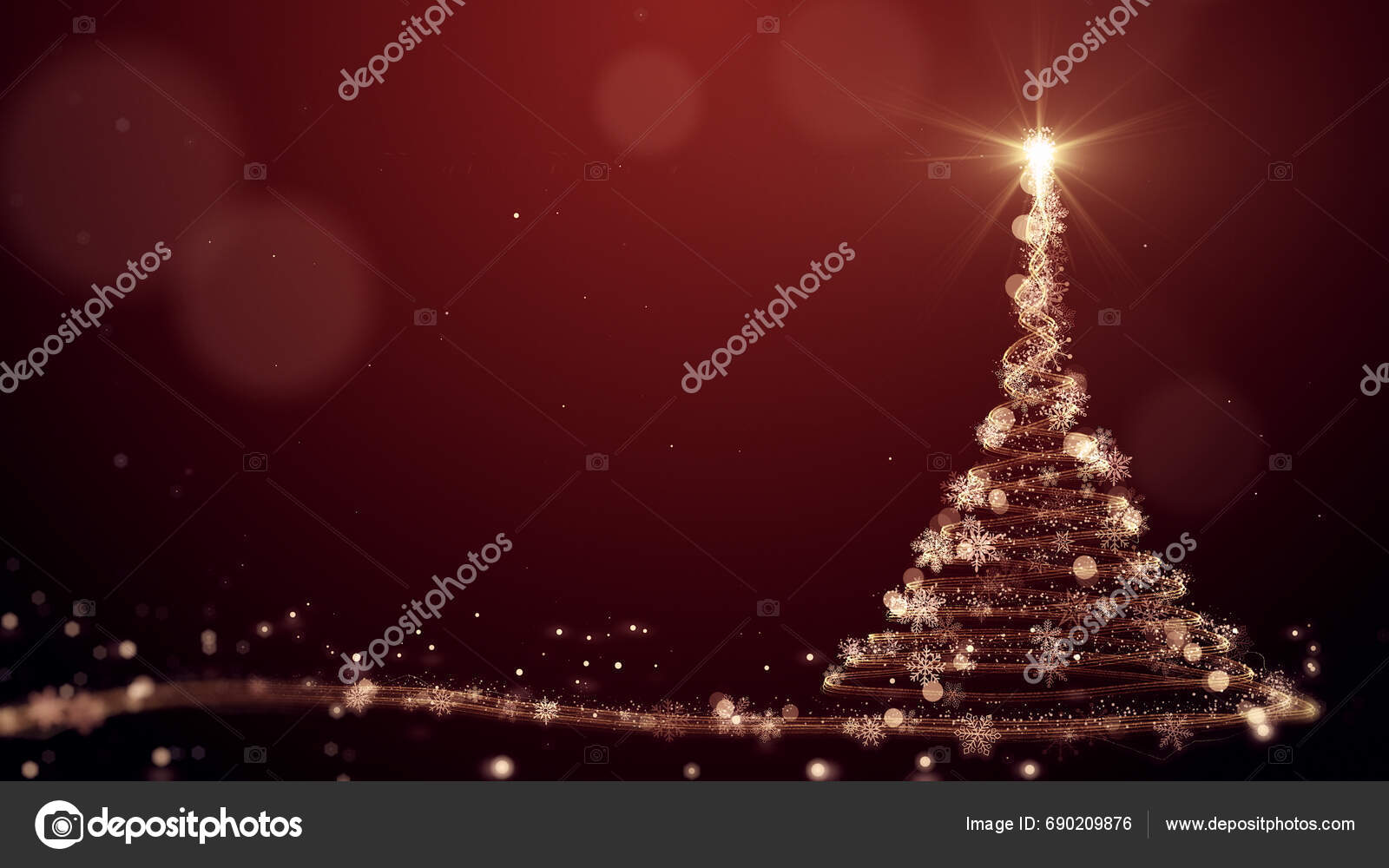 Glowing Gold Christmas Tree Animation Particles Lights Stars Snowflakes ...
