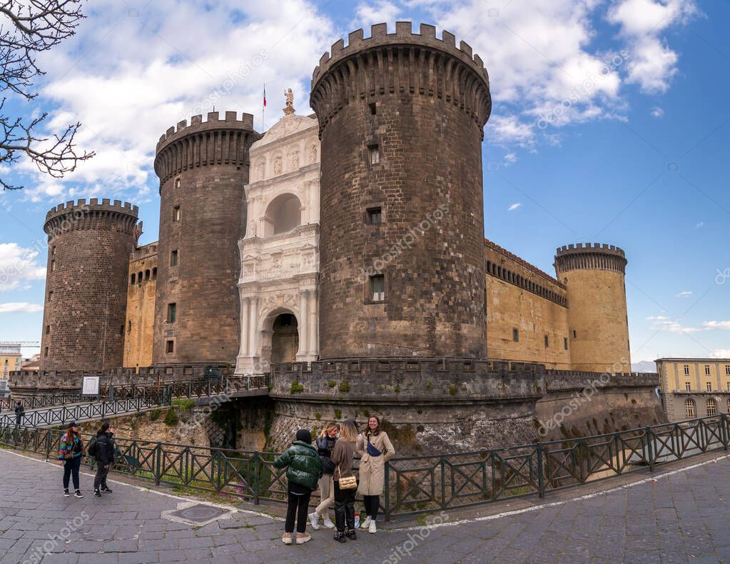 Naples, Italy - April 10, 2022: Castel Nuovo or Maschio Angioino is a ...