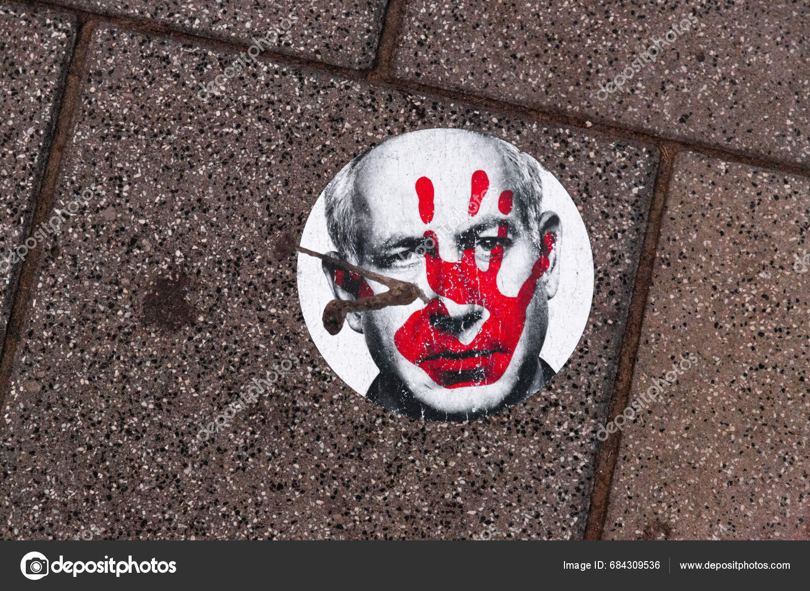 Tel Aviv Israel October 2023 Stickers Mocking Israeli Benjamin ...