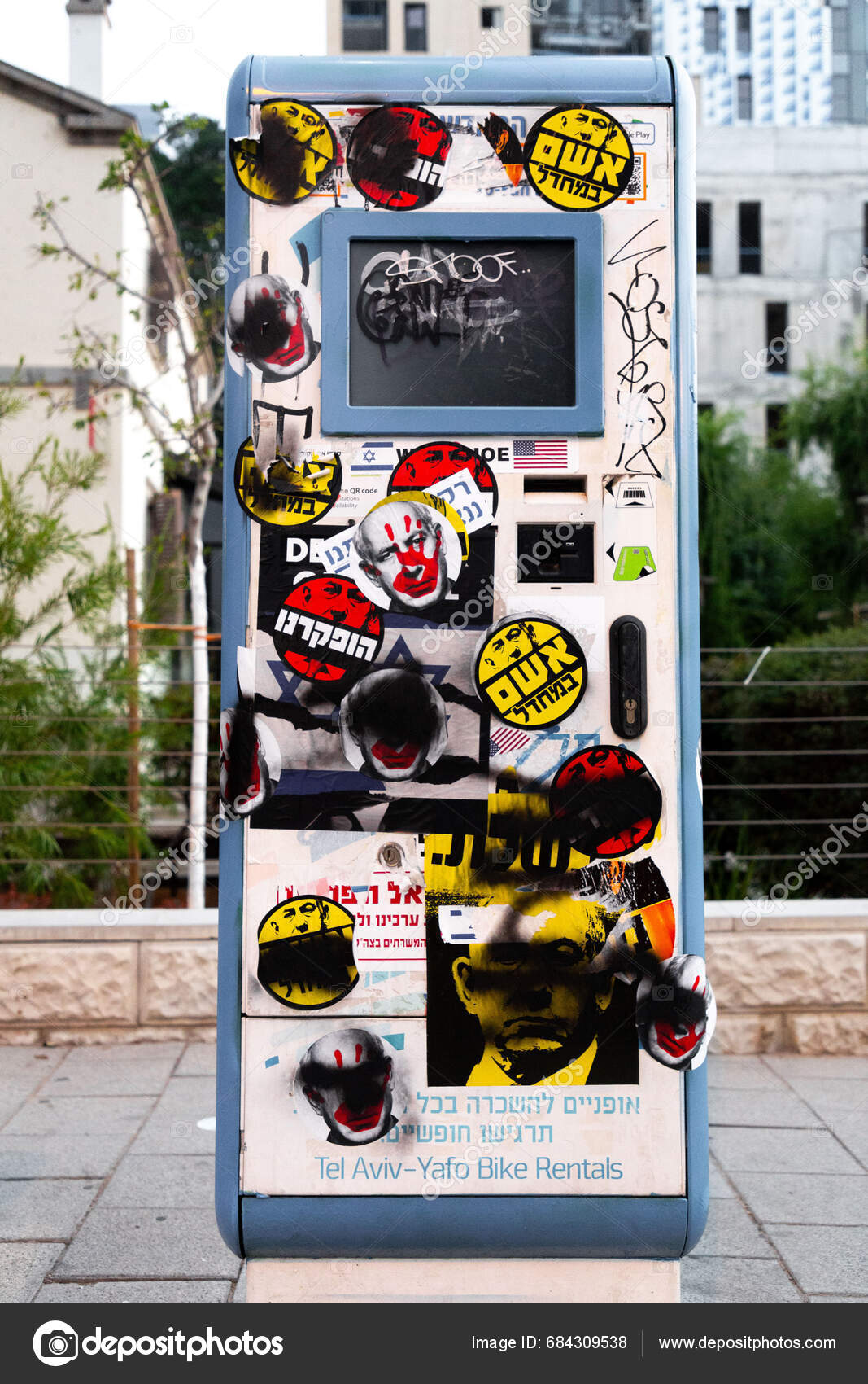Tel Aviv Israel October 2023 Stickers Mocking Israeli Benjamin ...