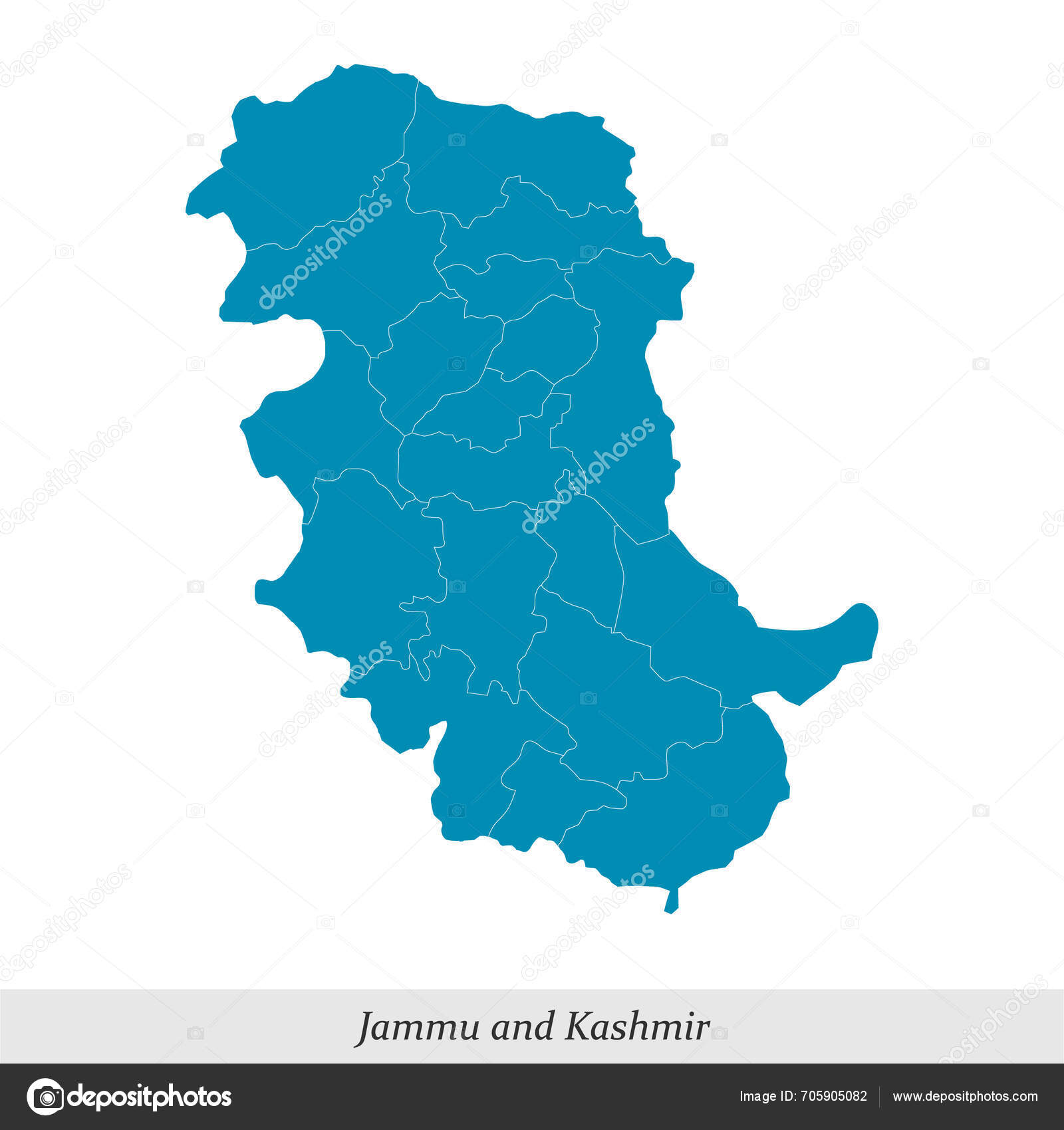 Map Jammu Kashmir Union Territory India Borders Districts Stock Vector ...
