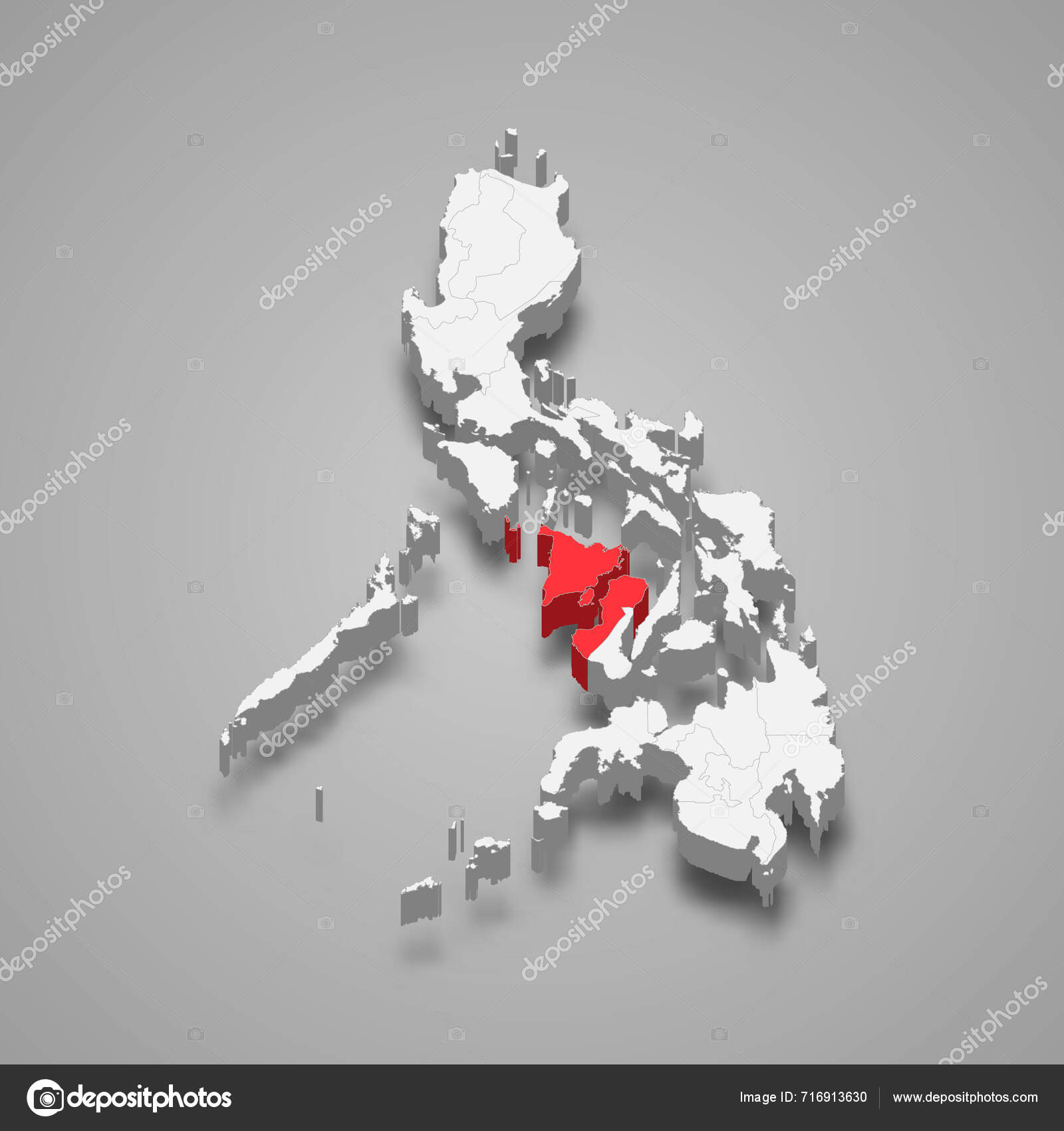 Wilayah Visayas Barat Ditandai Dengan Warna Merah Pada Peta Filipina ...