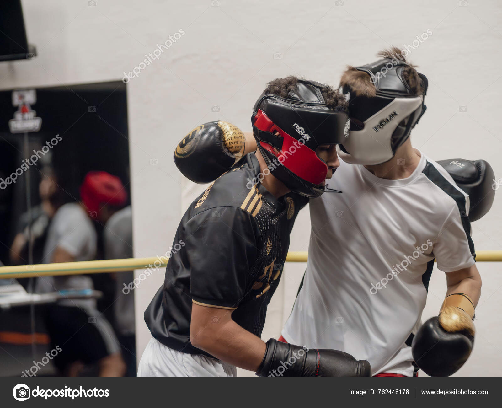 Two Men Boxing Ring One Wearing Black Shirt Gold Trim — Stock Editorial ...