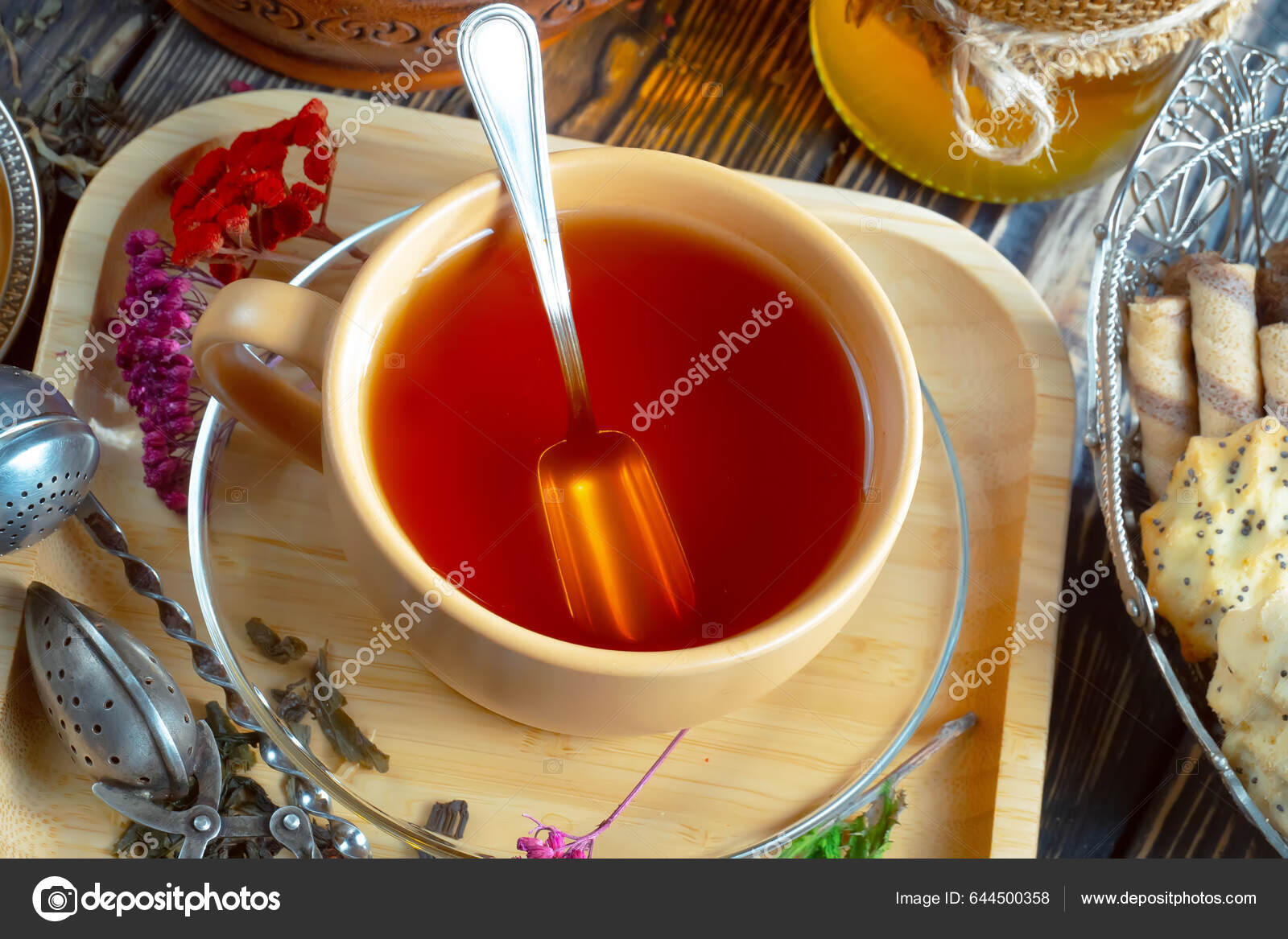 Sweet Hot Tea Dry Tea Leaves Old Background Stock Photo by ©Kar_photo ...