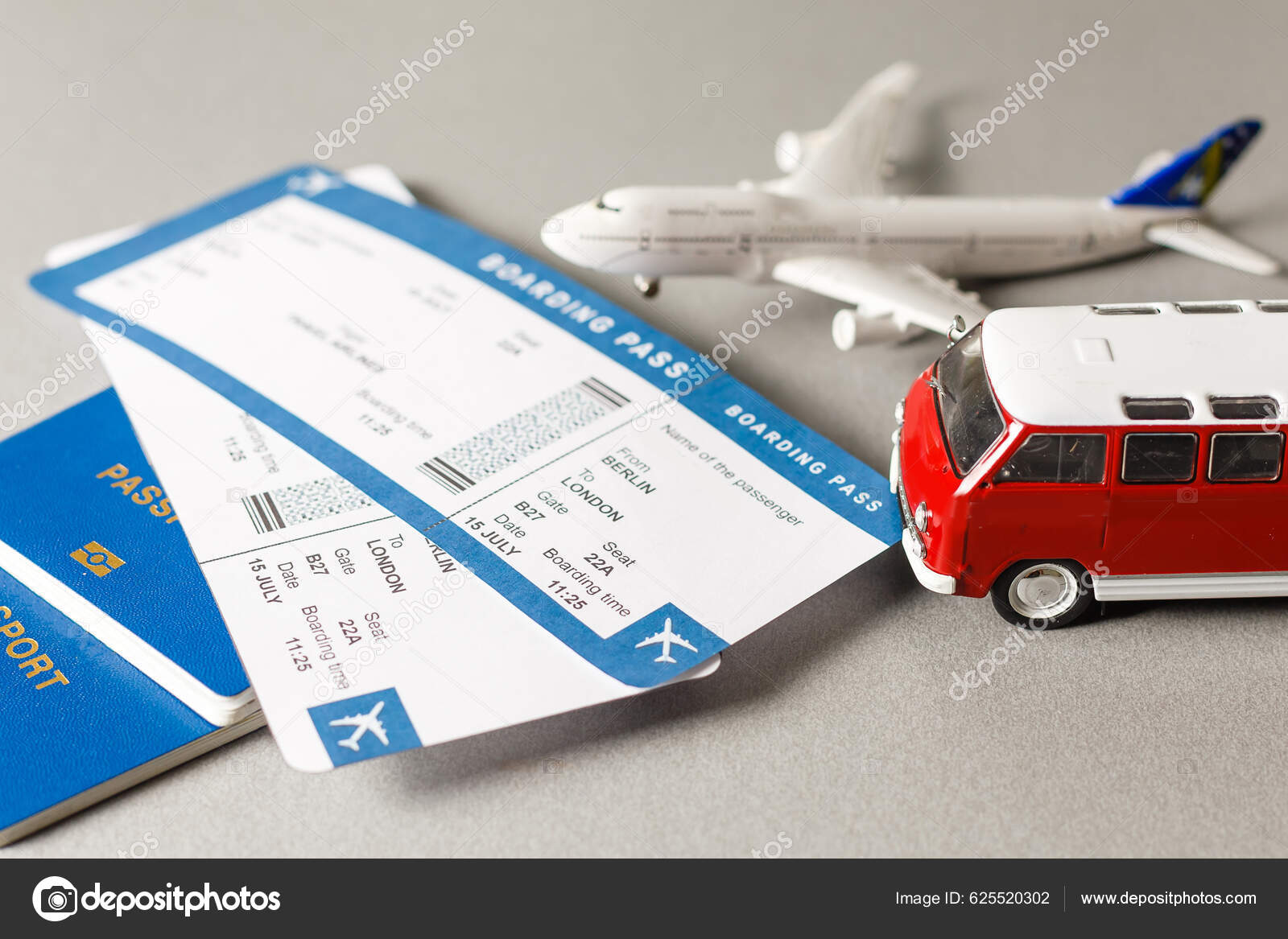 Mini Toy Bus Plane Passports Tickets Travel Idea Trip — Stock Photo ...