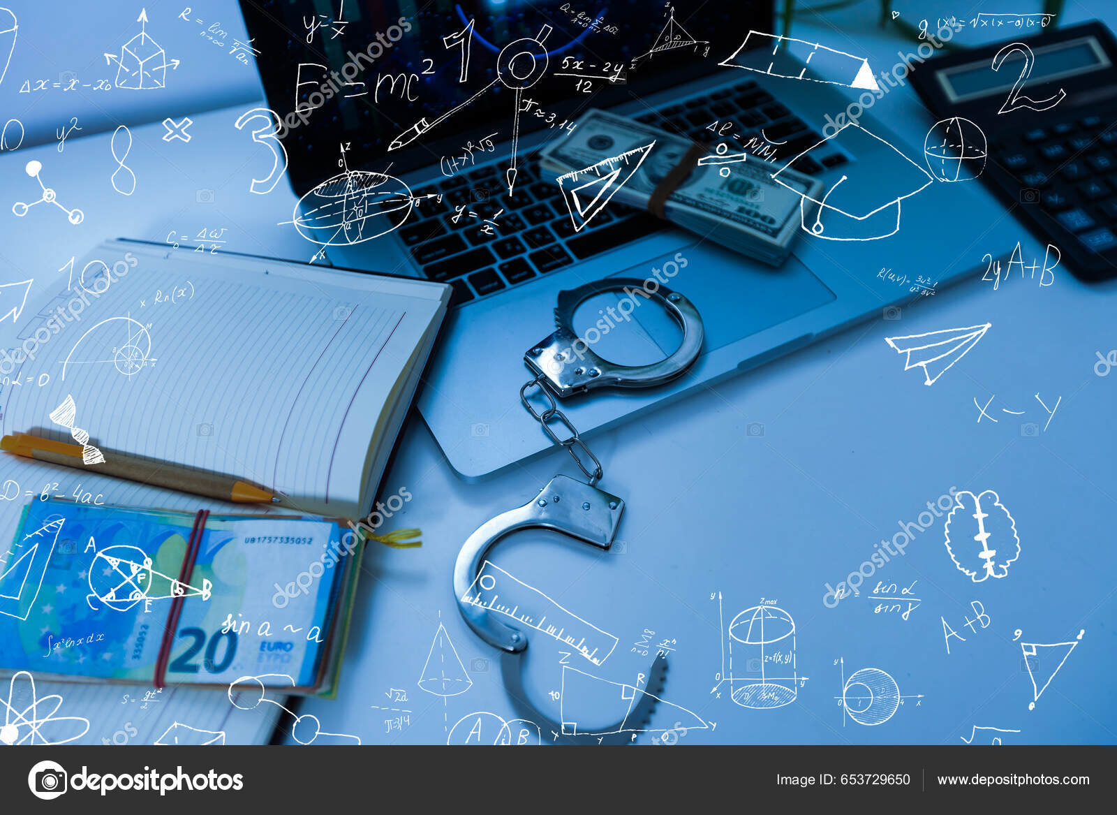 Quantitative Analyst Drawing Different Math Formulas Glass Screen ...