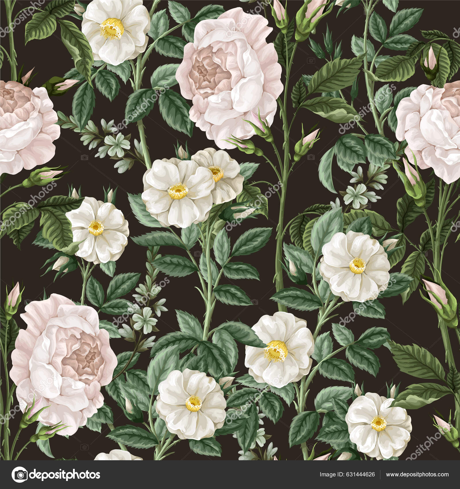 Seamless Pattern White Roses Vector Stock Vector by ©Yuli23 631444626