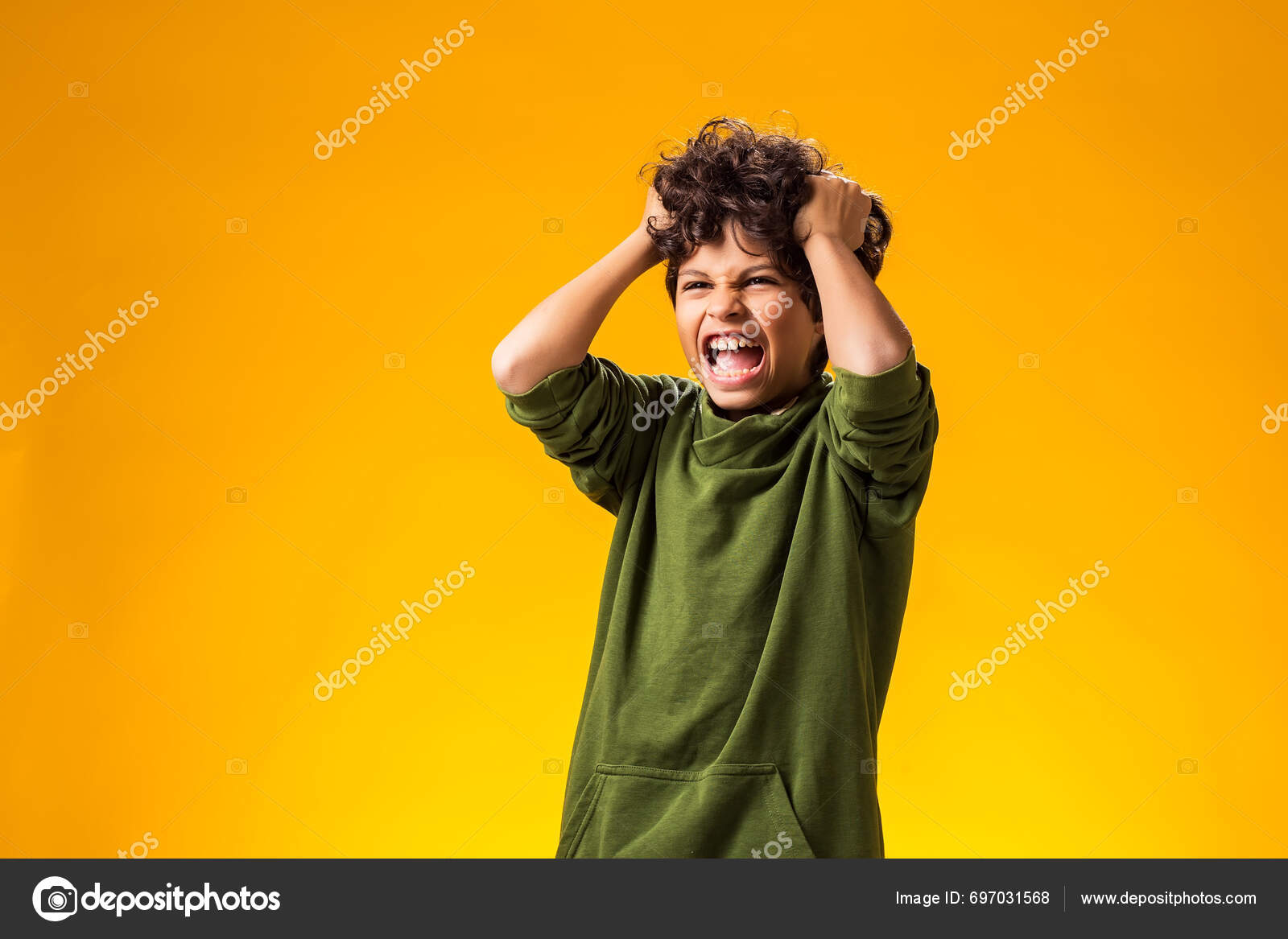 Portrait Angry Child Boy Yellow Background Negative Children's Emotions ...
