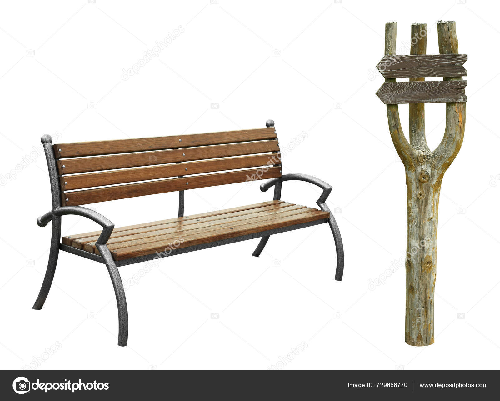 Set Street Things Brown Bench Vintage Wooden Road Sign Isolated — Stock ...