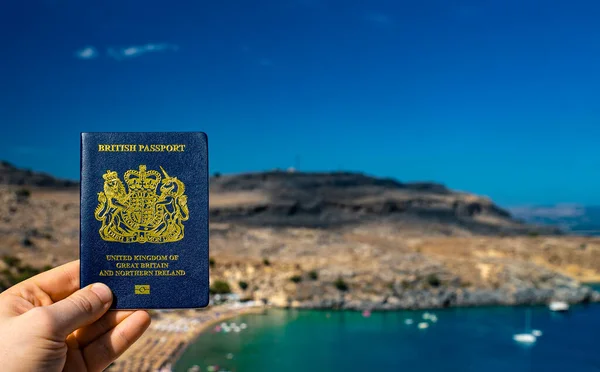 Man Holding Passport Backdrop Luxury Hotel — Stock Photo © mproduction ...