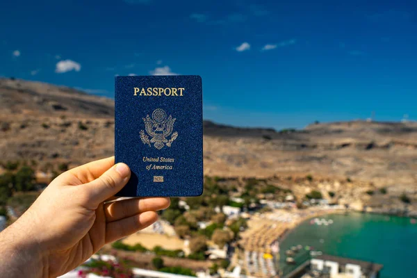 Man Holding Passport Backdrop Luxury Hotel — Stock Photo © mproduction ...