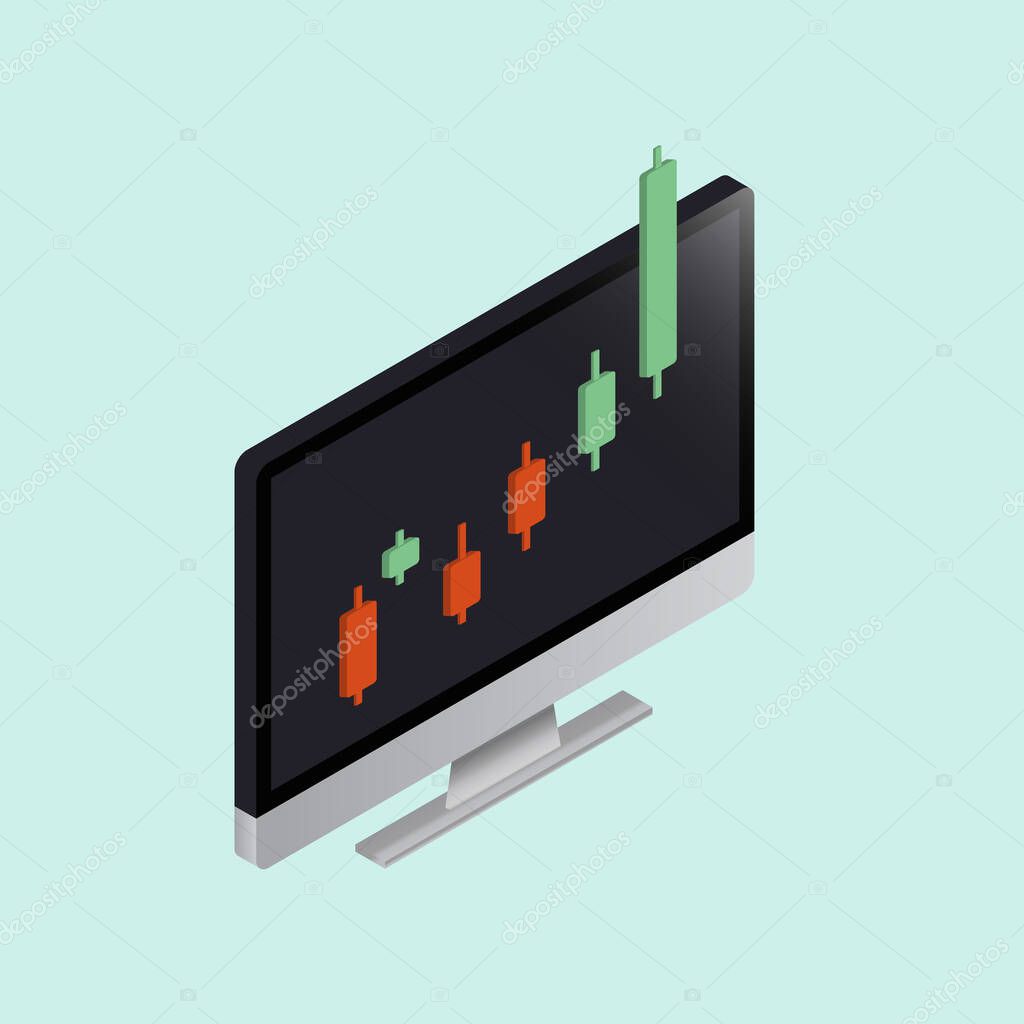 Monitor de computadora con gráfico de comercio alcista en formato de ...
