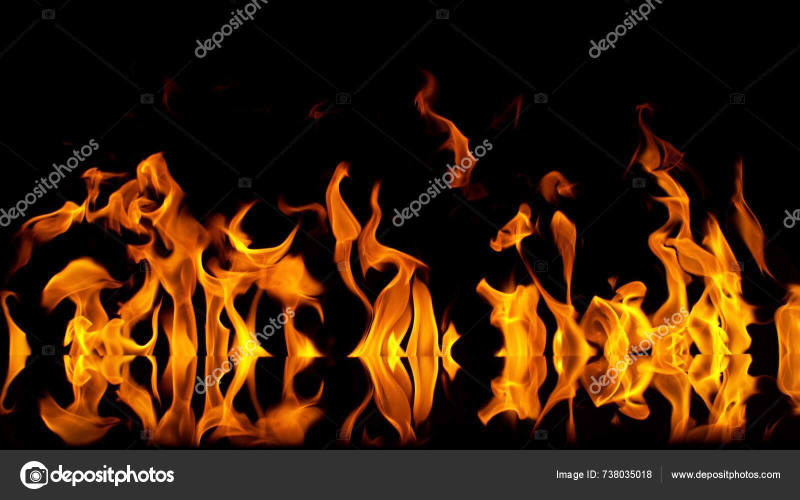 Fire Isolated Black Background Reflection Texture Flames — Stock Photo ...