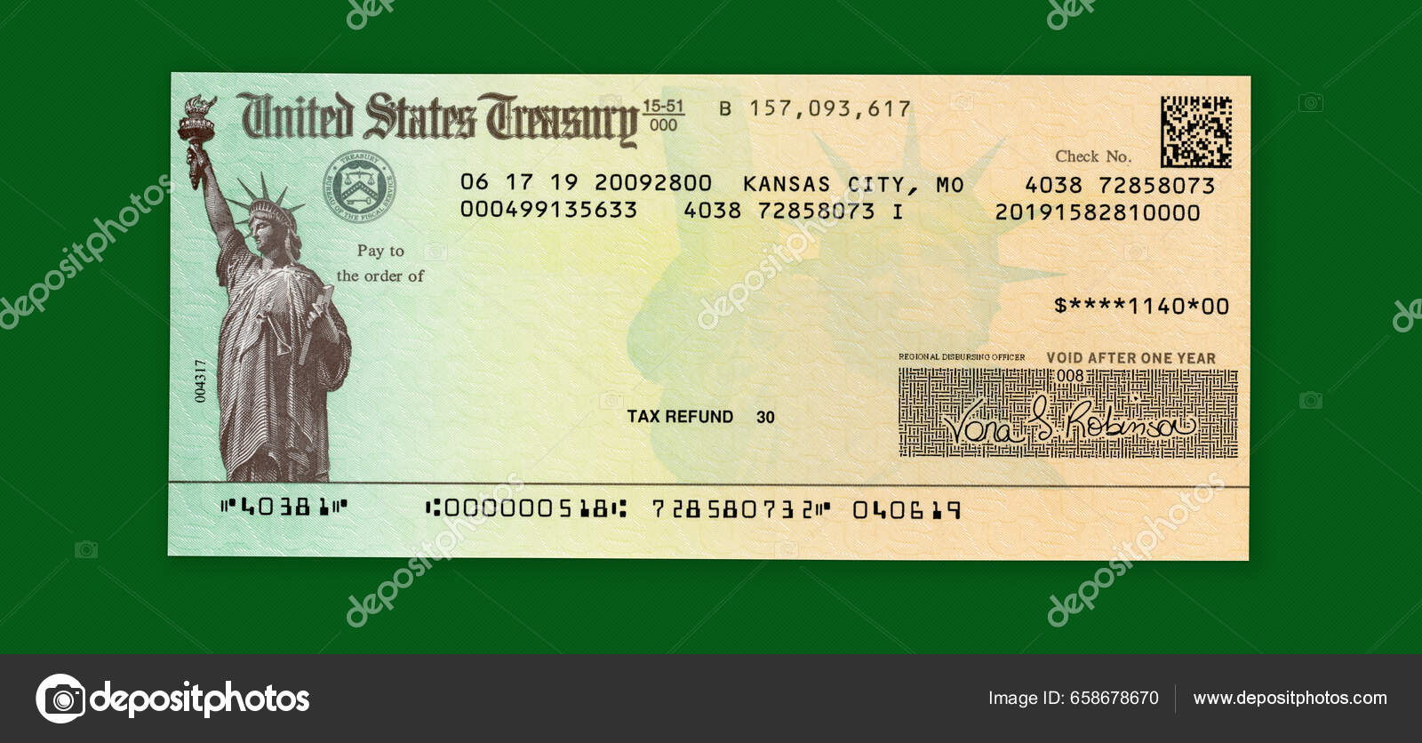 United States Treasury Check Either Federal Tax Refund Social Security ...