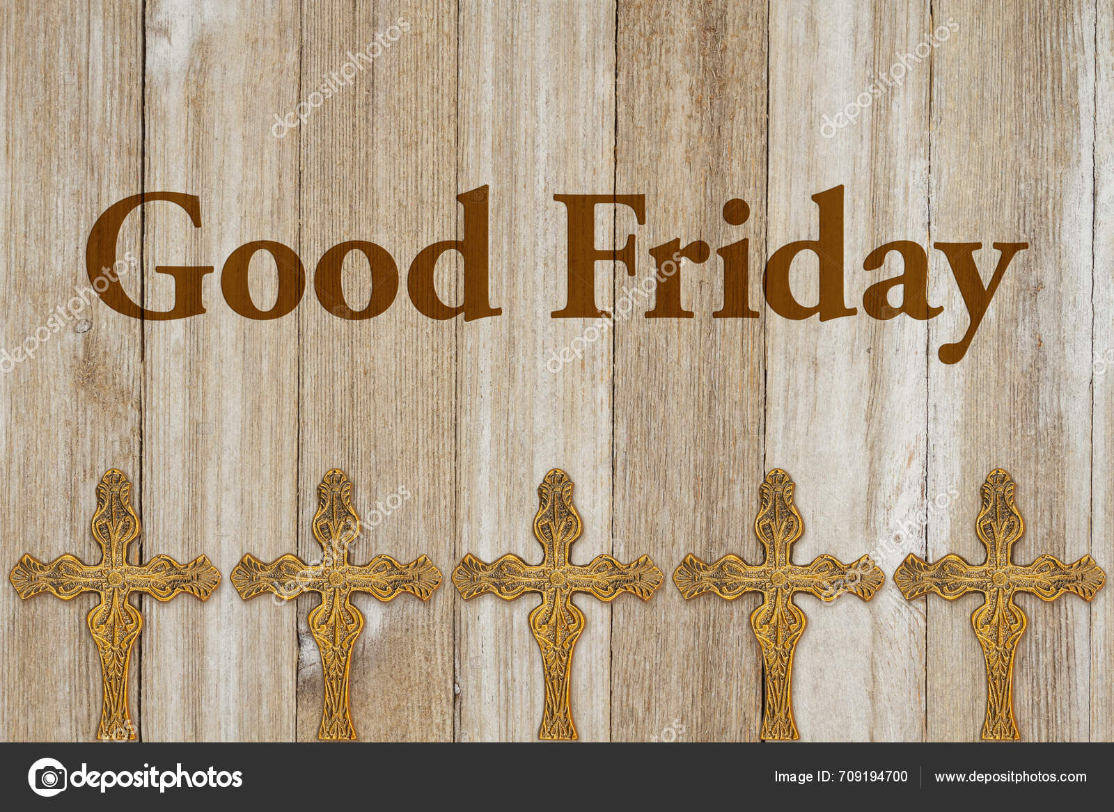 Good Friday Message Gold Detailed Cross Weathered Wood — Stock Photo ...