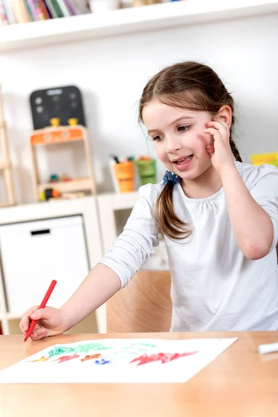 Cute Little Girl Drawing Kindergarten Classroom — Stock Photo © lordn7 ...