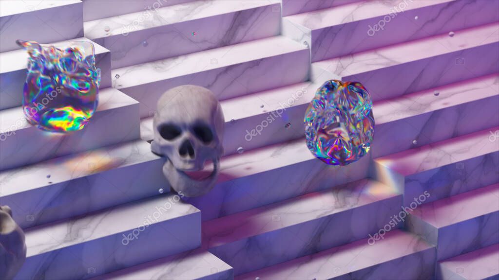 Suaves calaveras de diamantes y huesos bajan por las escaleras. Color ...