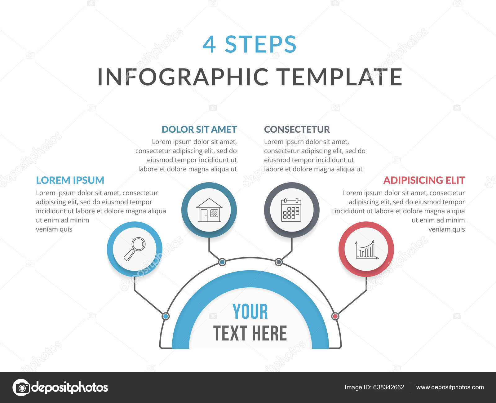 Circle Infographic Template Four Steps Options Process Chart Vector ...