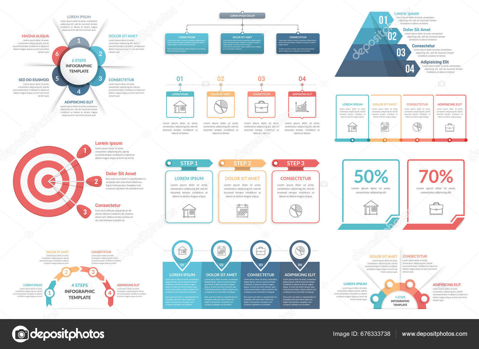 Set Infographic Elements Cricle Diagram Flowchart Pyramid Steps Options ...