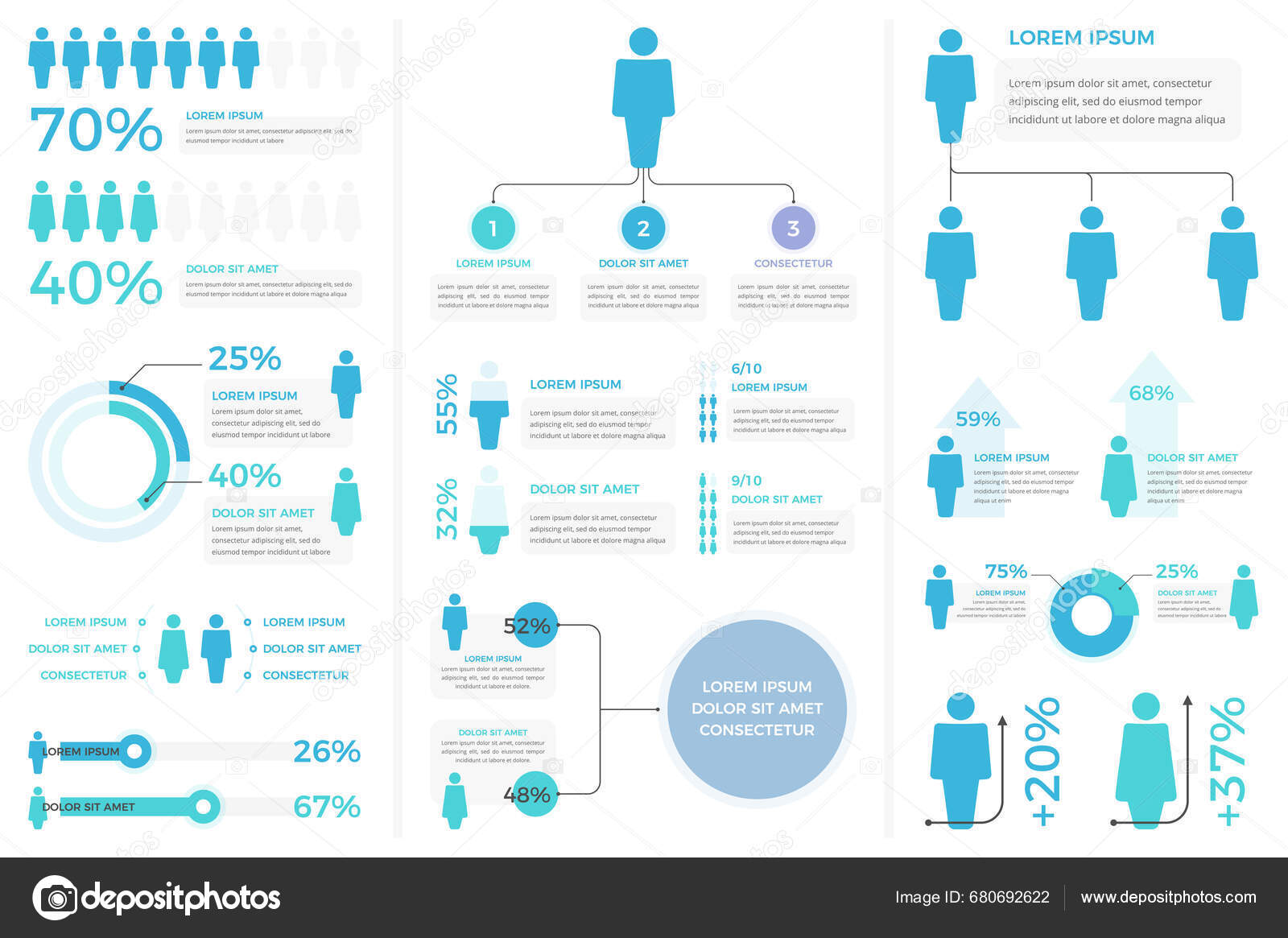 People Infographics Diagrams Statistics Percents Set Templates Man ...