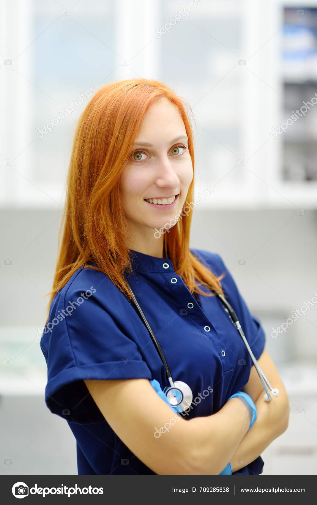 Vertical Portrait Beautiful Redhead Female Doctor Appointment Patient ...