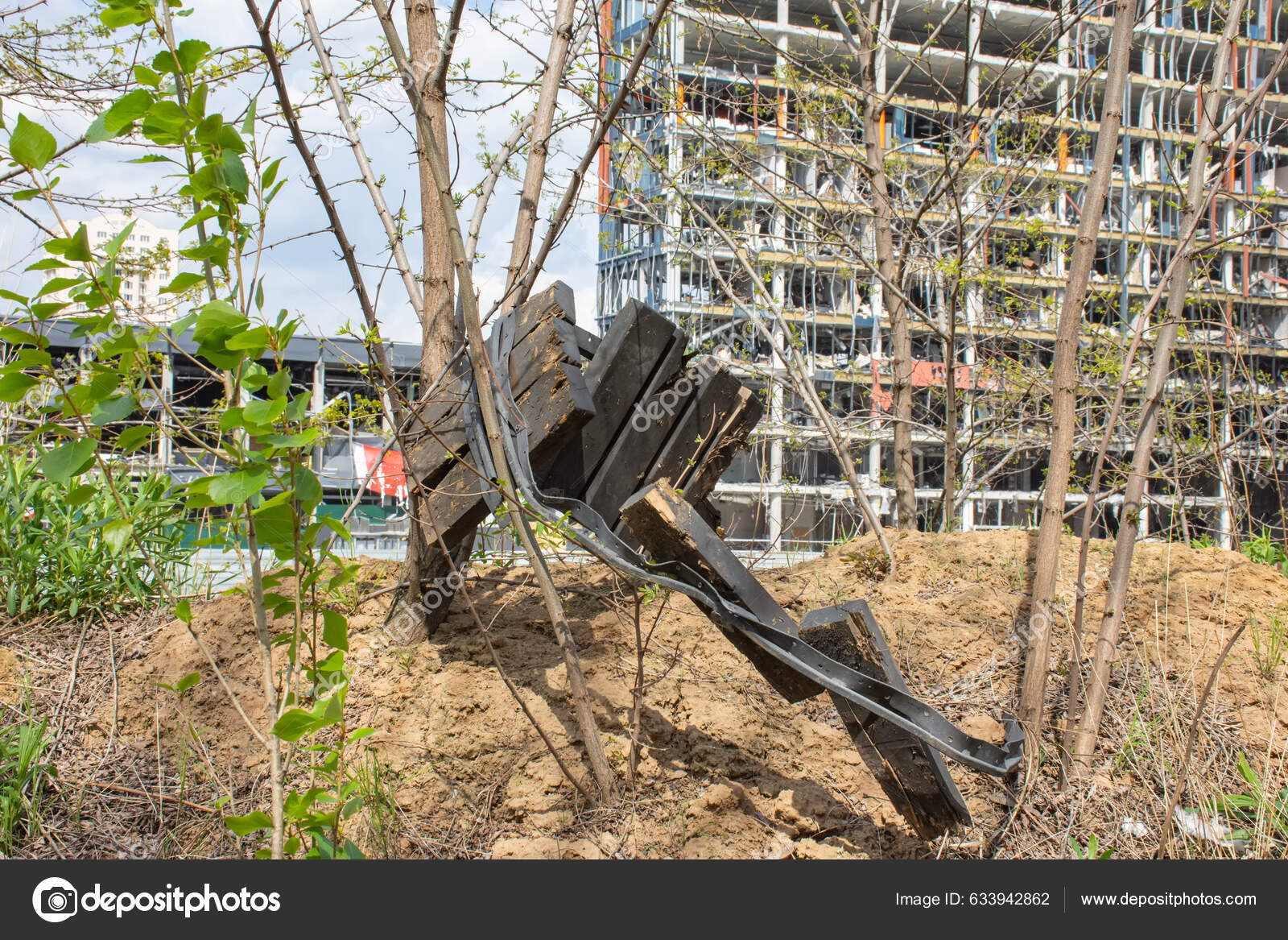 Bench Destroyed Explosion Backdrop Gray Building Destroyed Ballistic ...