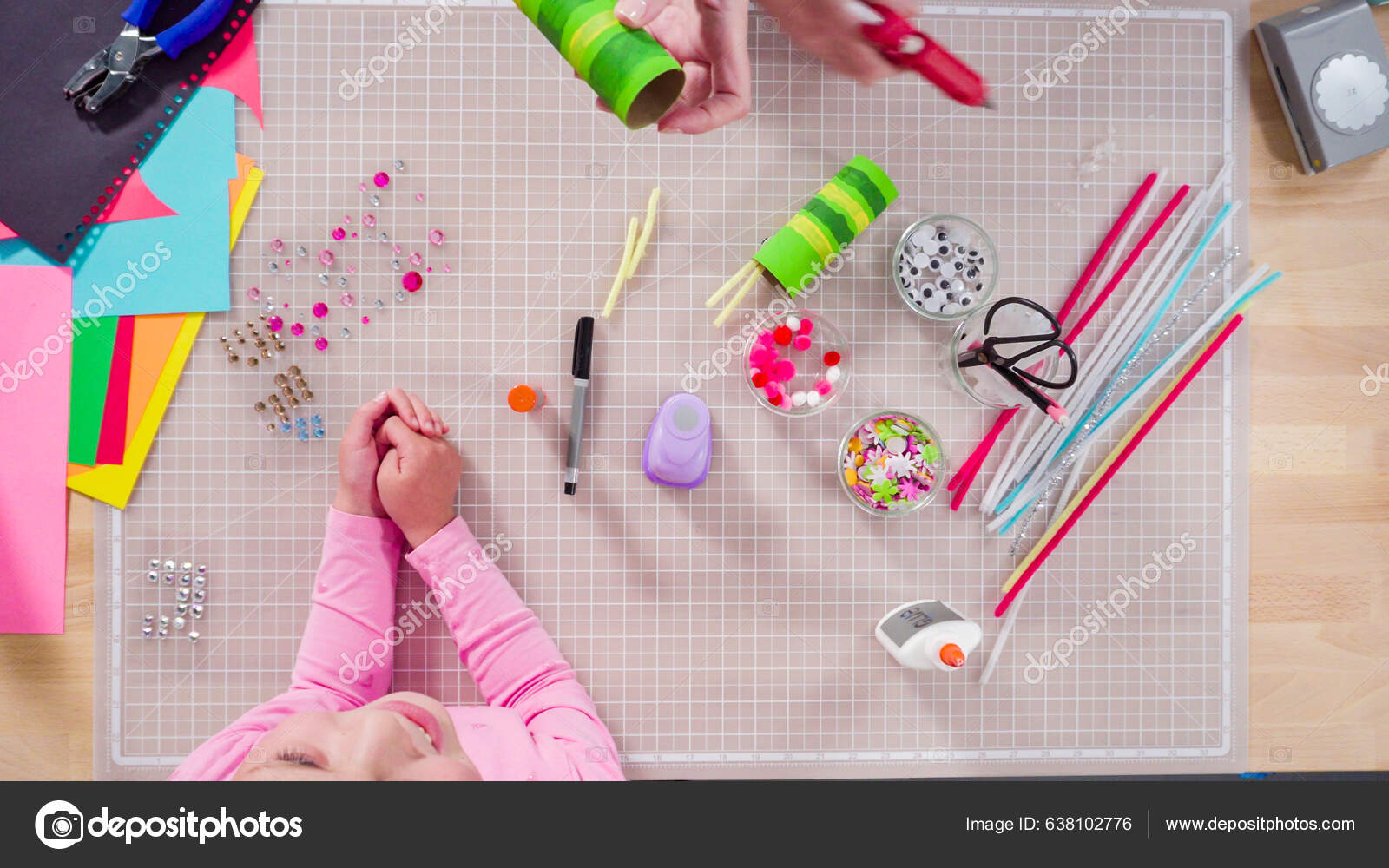 Flat Lay Kids Papercraft Making Paper Bugs Out Empty Toilet Stock Photo ...